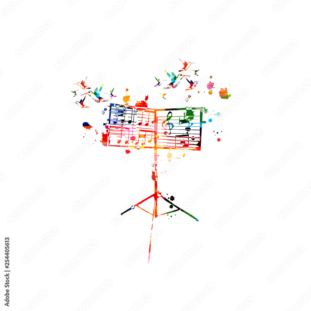 Colorful music stand with music notes isolated vector illustration ...