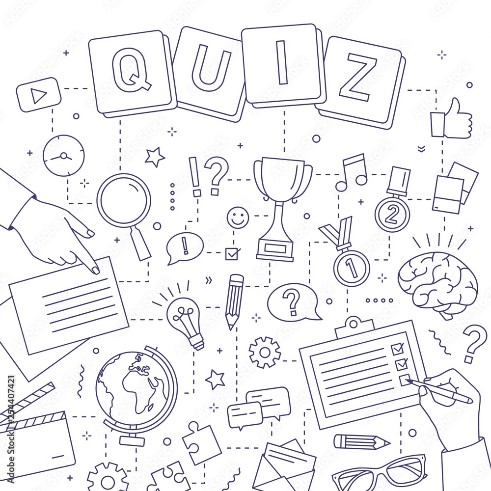 Square banner with hands of people solving riddles, answering quiz ...