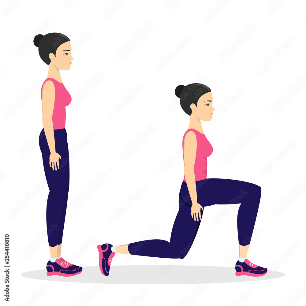 Woman making lunges. Doing sport exercises in gym Stock Vector | Adobe ...