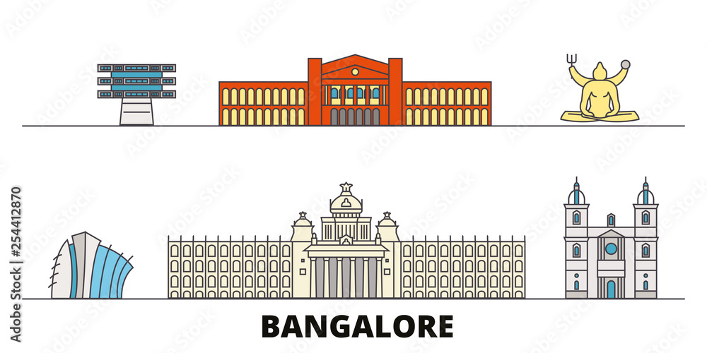 India, Bangalore flat landmarks vector illustration. India, Bangalore ...