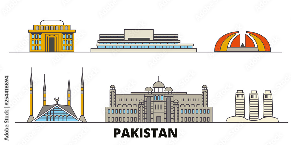 Pakistan, Islamabad flat landmarks vector illustration. Pakistan ...