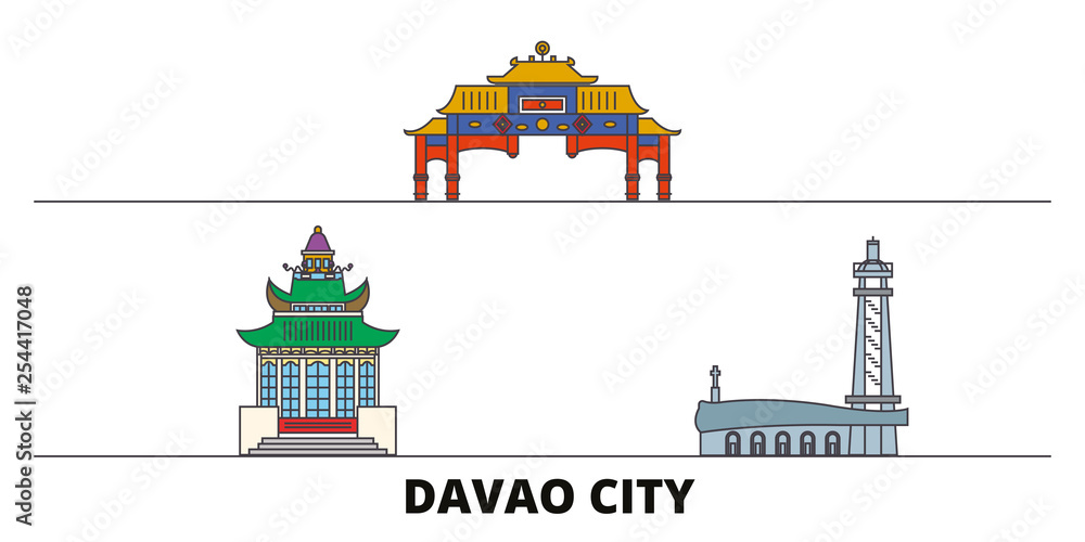 Philippines, Davao City flat landmarks vector illustration. Philippines ...