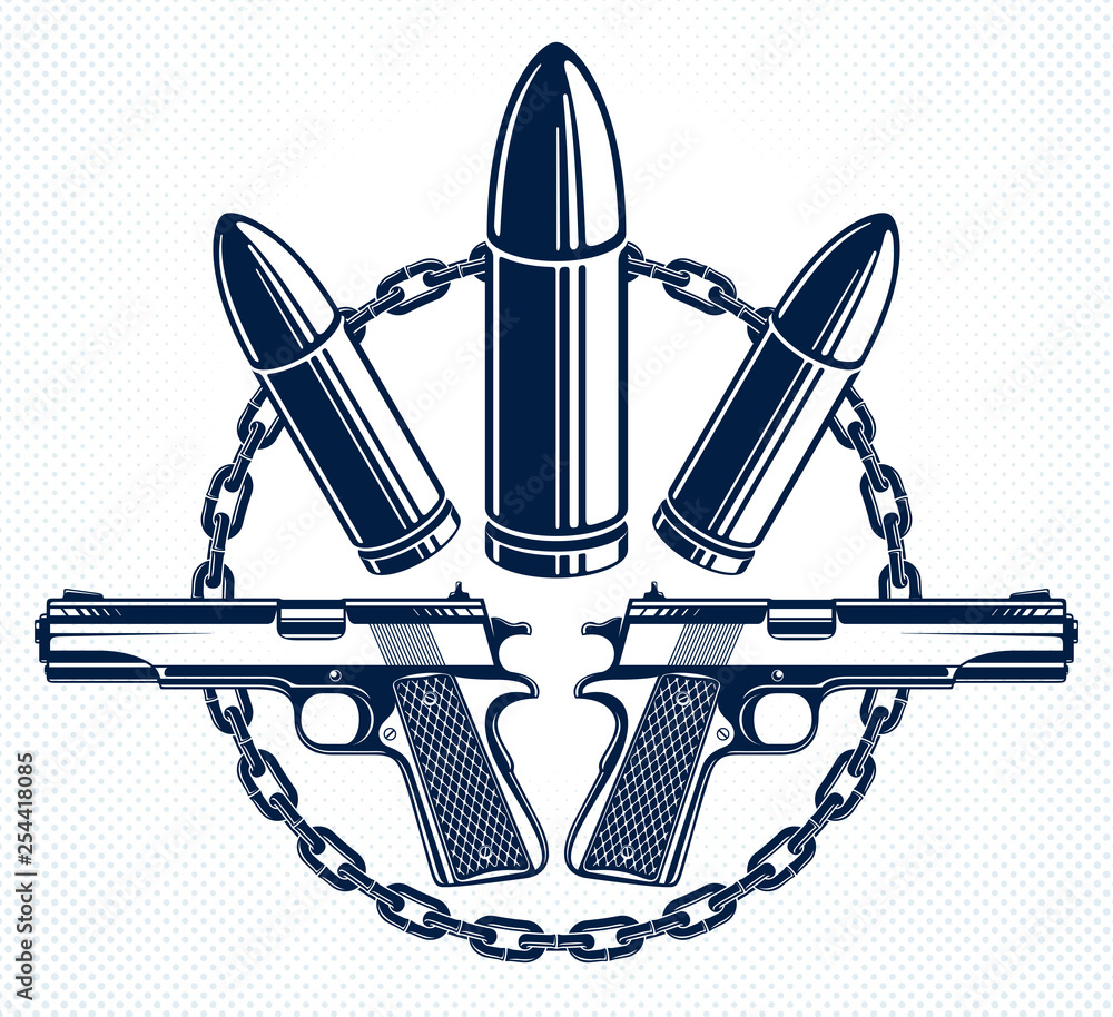 Photo & Art Print Revolution and War vector emblem with bullets and ...