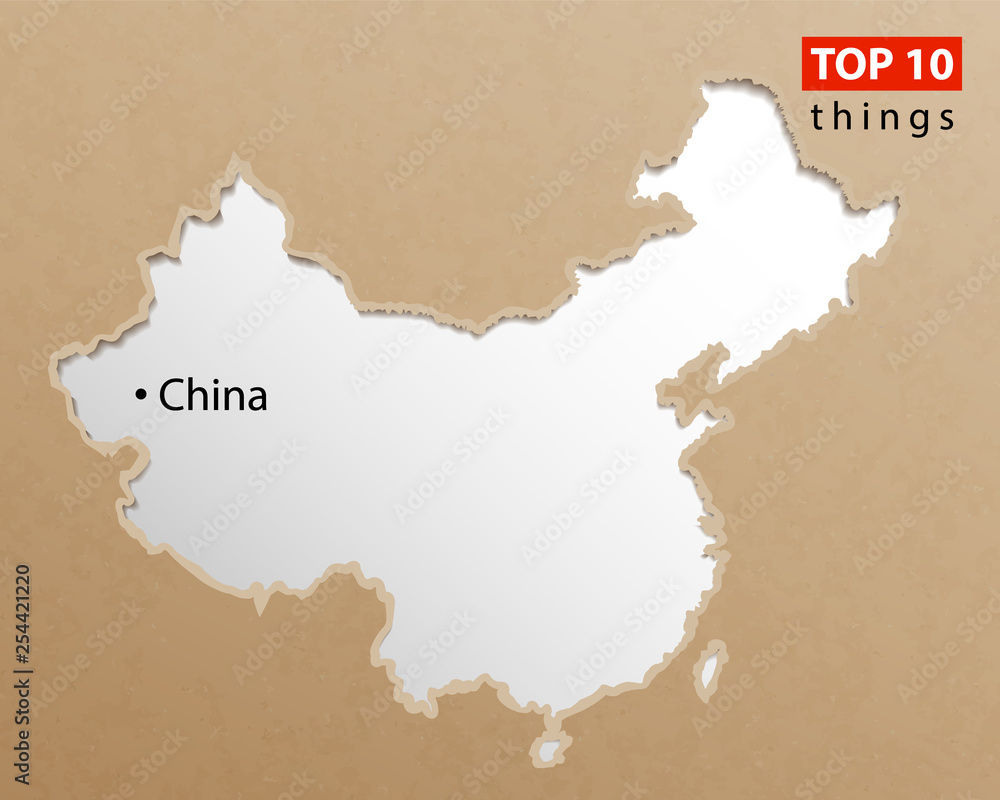China map vector. Chinese maps craft paper texture. Empty template ...