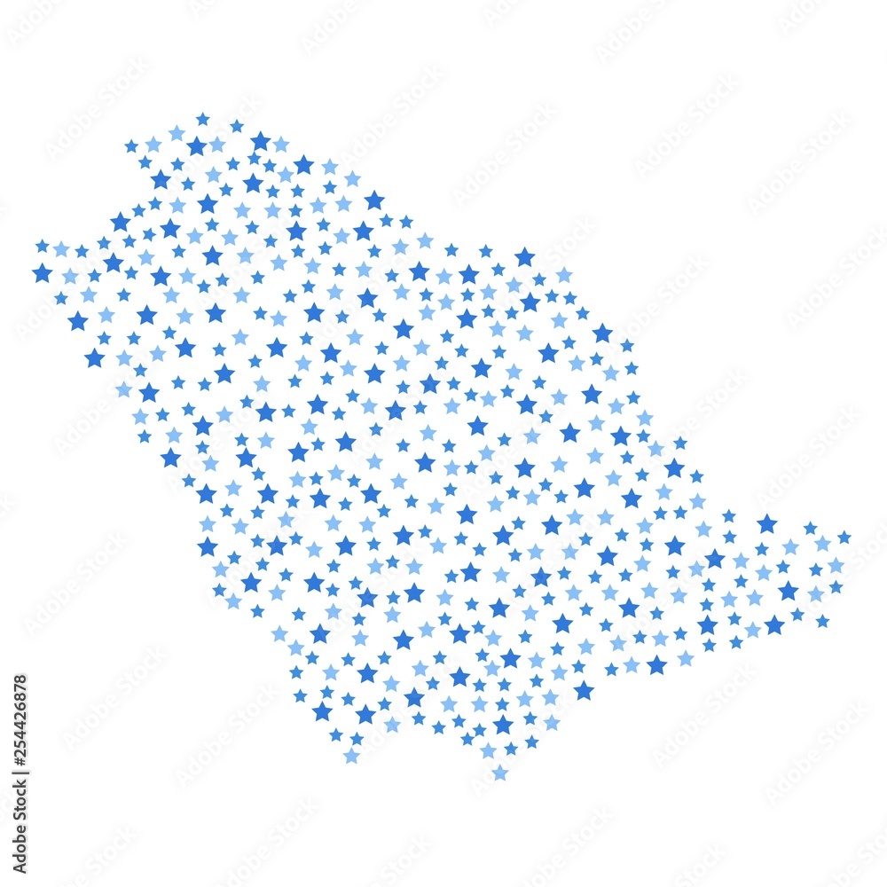 Saudi Arabia map background with blue stars of different sizes vector ...