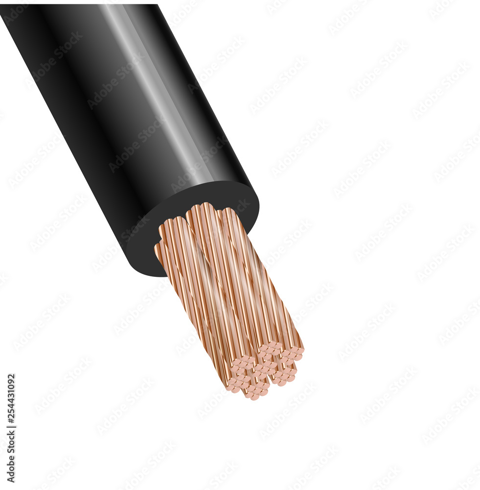 Flexible power copper cable isolated on white background. Copper multi ...