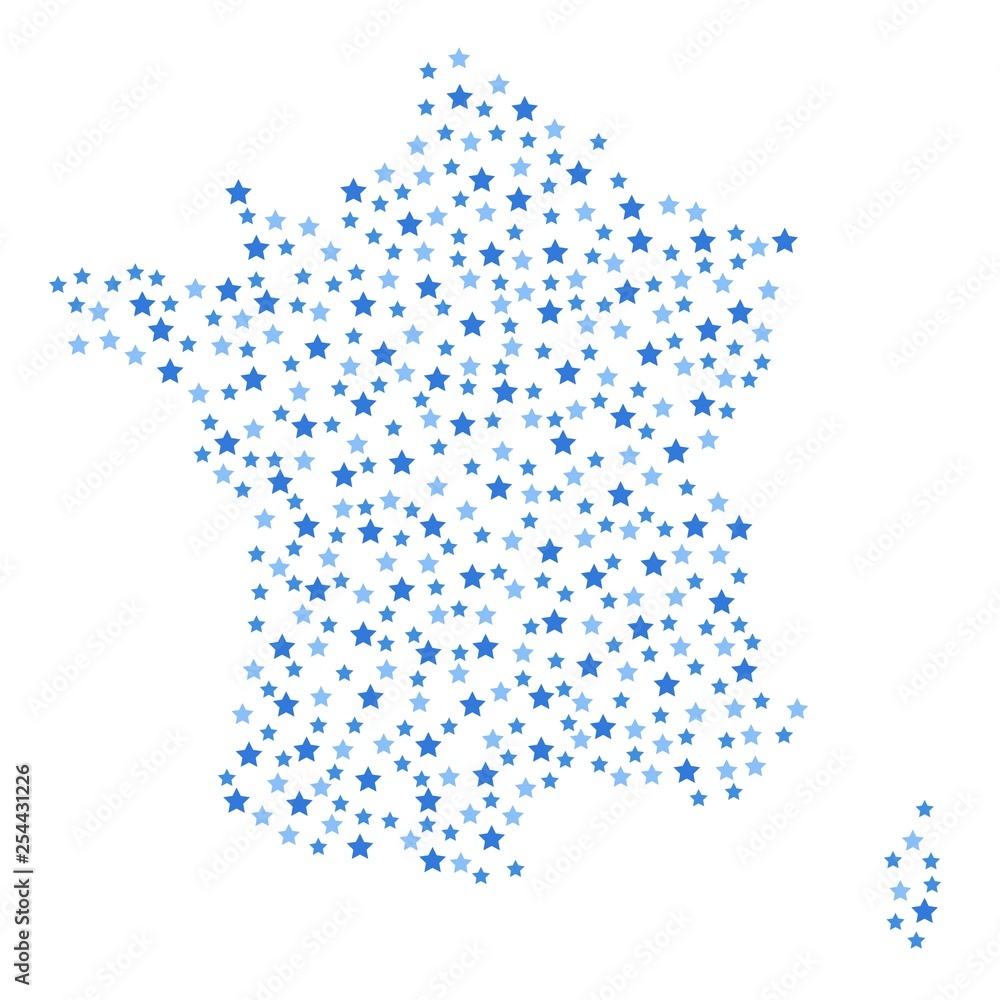 France map background with blue stars of different sizes vector ...