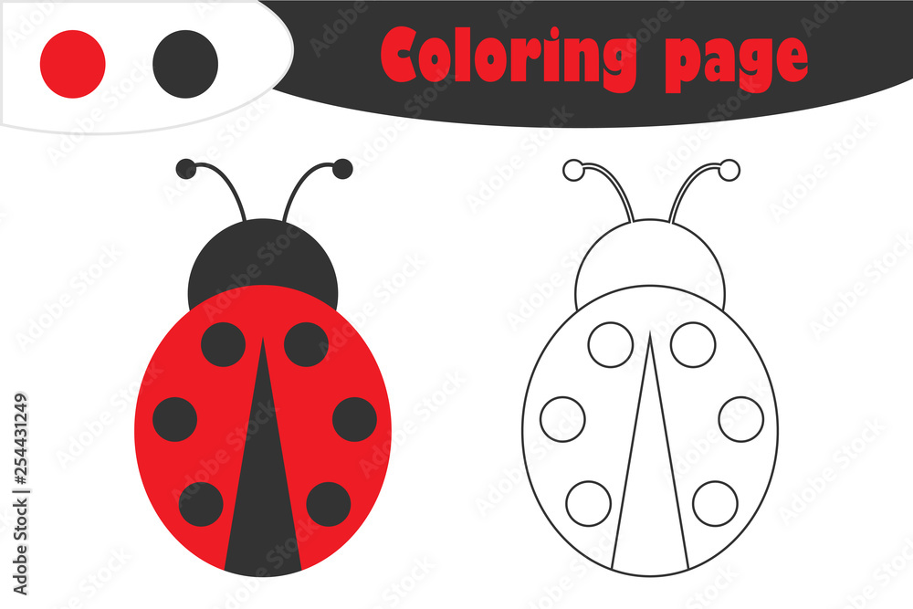 Ladybug in cartoon style, coloring page, spring education paper game ...