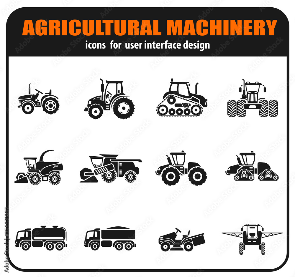 Agricultural vehicles icons set Stock Vector | Adobe Stock