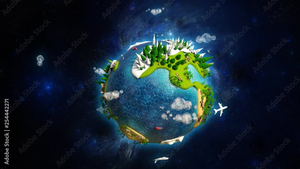 Cartoon Lowpoly Earth Planet Space Animated Background 3D Animation 4K ...