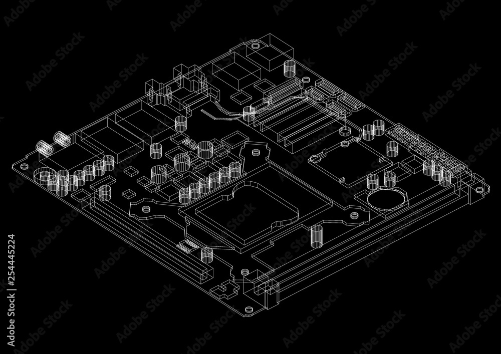 Computer Motherboard Architect blueprint Stock Illustration | Adobe Stock