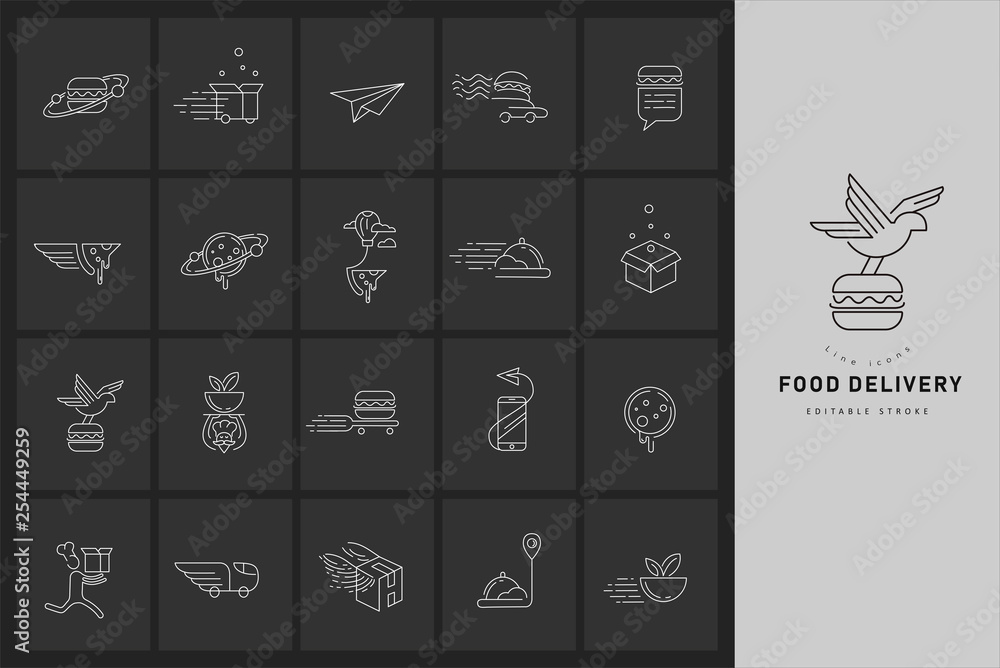 Vector icon and logo for food online deliwery. Editable outline stroke ...