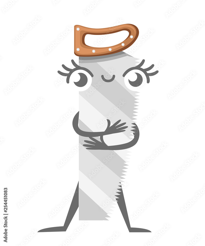 Saw with wooden handle, mascot. Cartoon character design. Crosscut hand ...