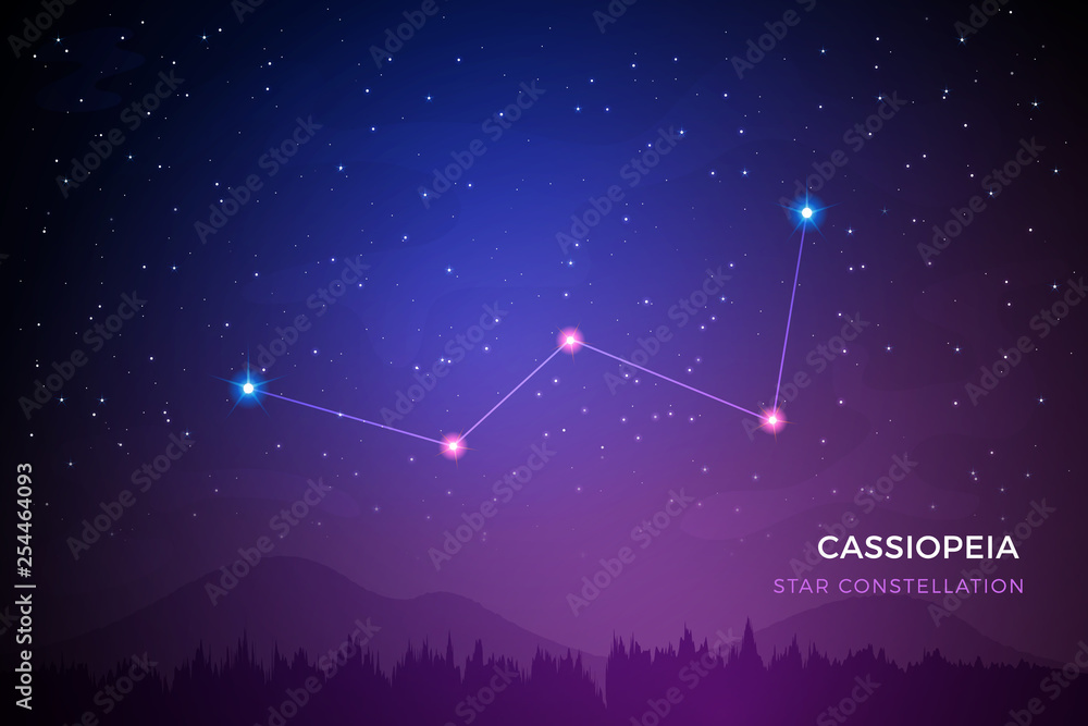 Cassiopeia star constellation on the beautiful night sky vector ...