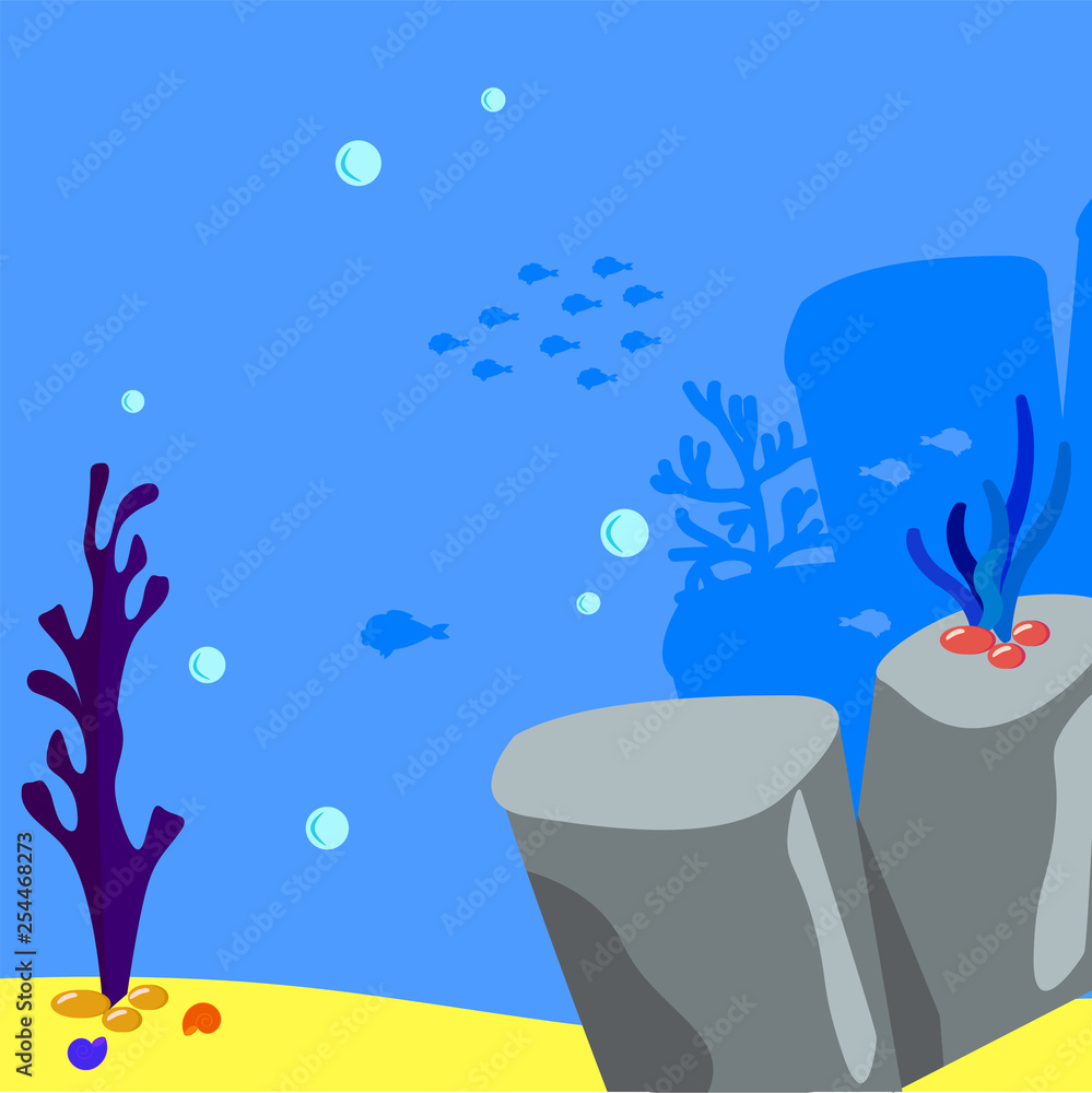 Game vector Underwater background cartoon illustration of rocks and ...