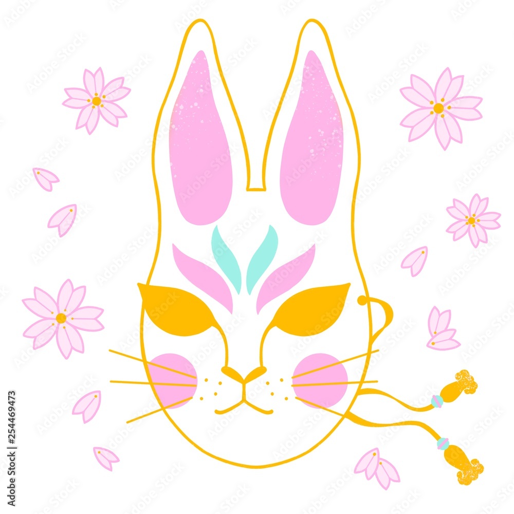 hanami sakura japanese rabbit mask Stock Illustration | Adobe Stock