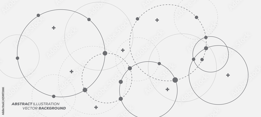 Abstract vector illustration with overlapping circles, dots and dashed ...
