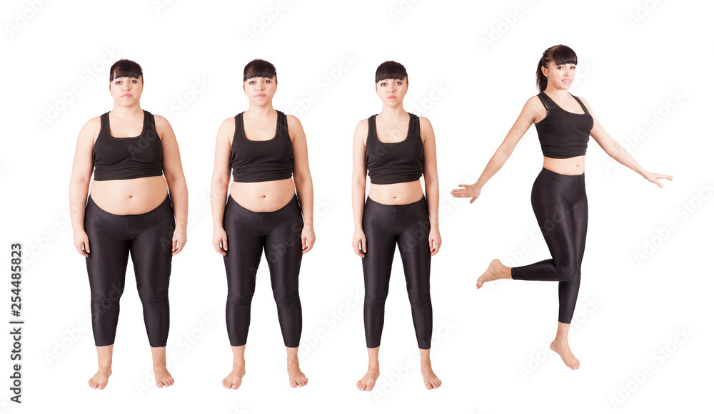 Comparison before and after weight loss. The evolution of women. Stages ...