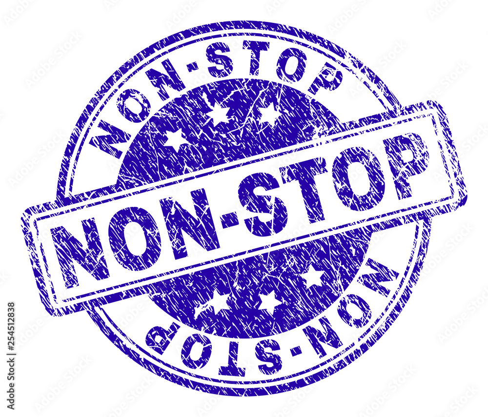 NON-STOP stamp seal imprint with grunge texture. Designed with rounded ...