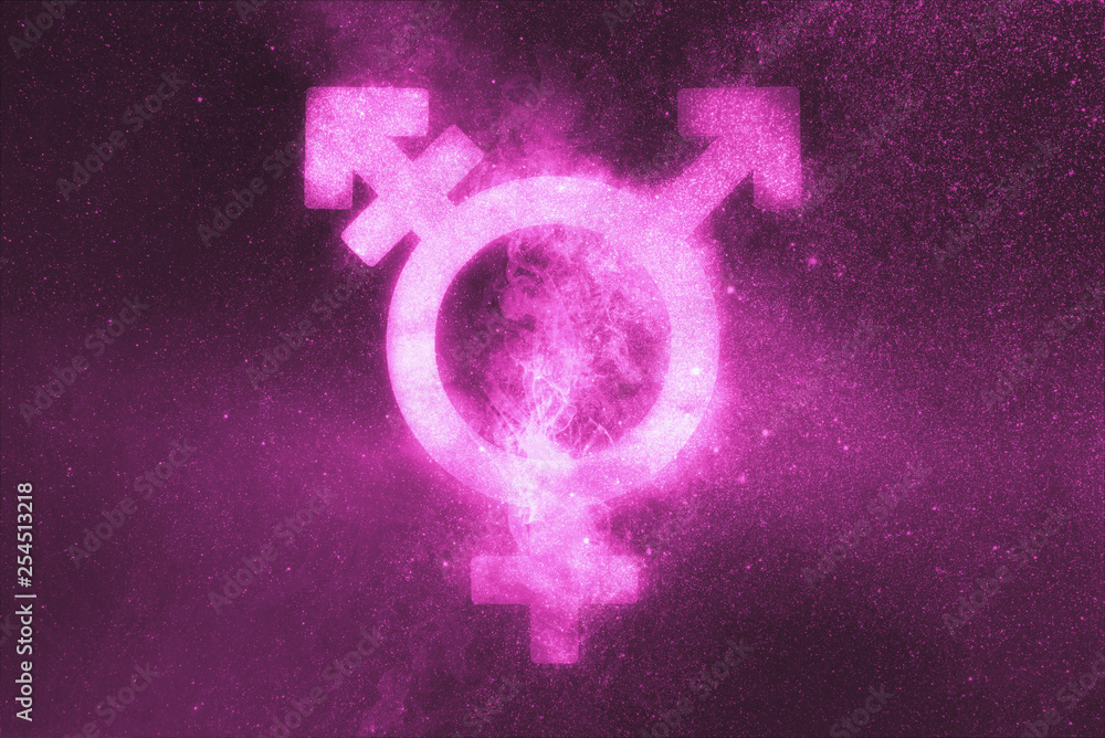 Transgender symbol. Trans gender sign. Abstract night sky background ...