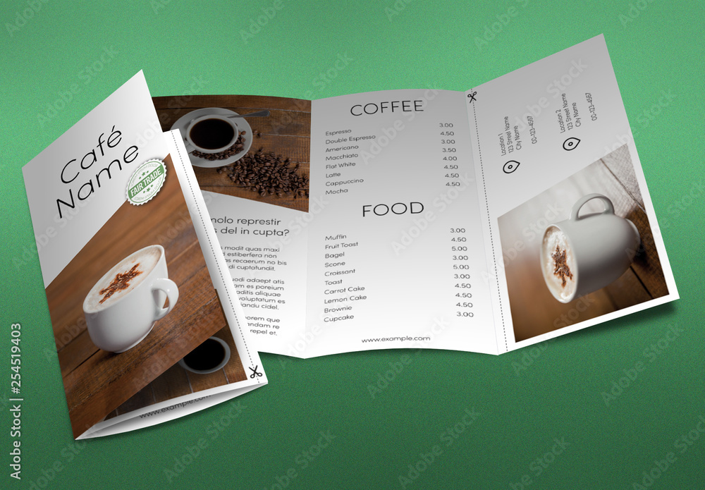 Trifold Brochure Layout with Coffee Theme Stock Template | Adobe Stock
