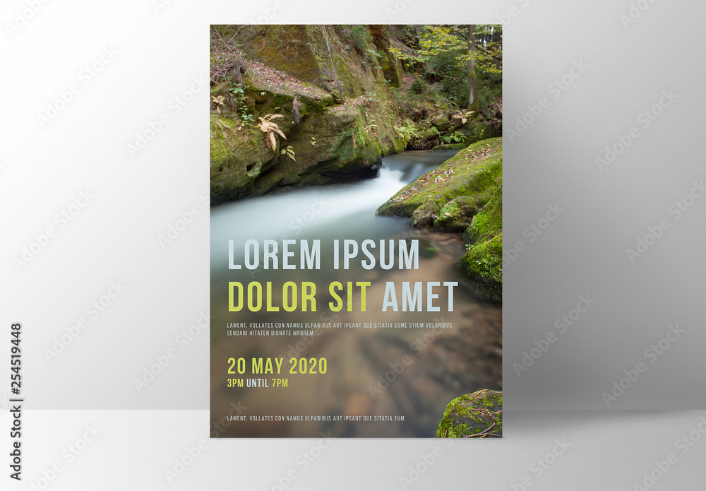 Event Poster Layout with Waterfall Photo Element Stock Template | Adobe ...