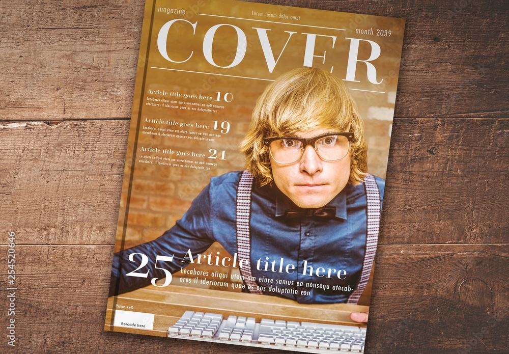 Magazine Cover Layout with Serif Font Elements Stock Template | Adobe Stock