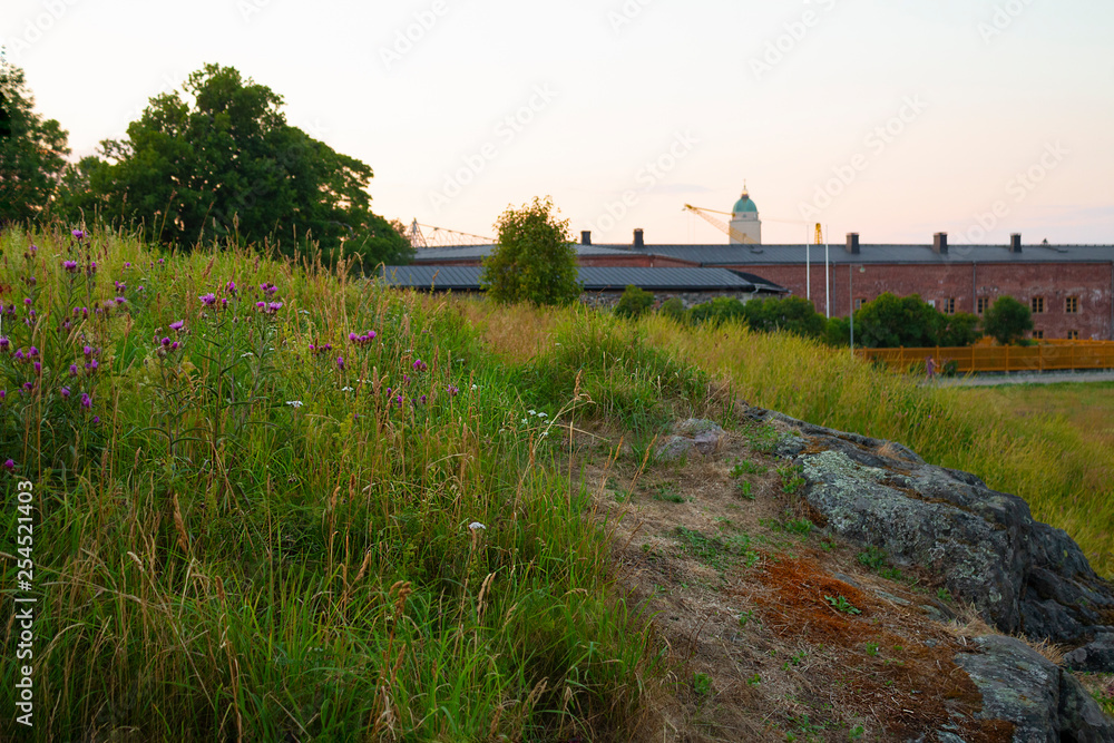 View of the old historic barracks in the fortress on the island-fort ...