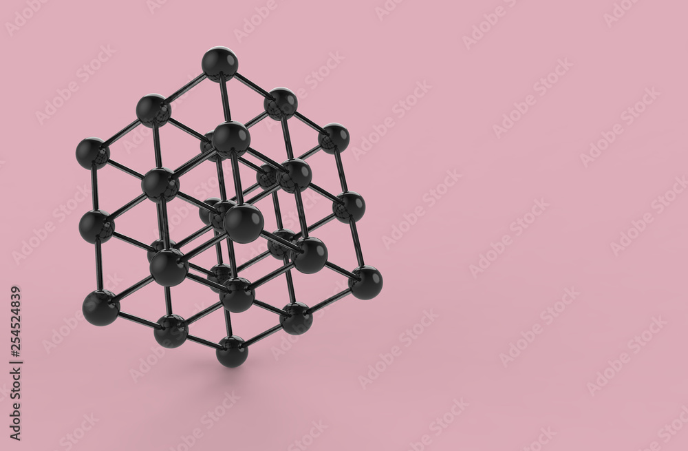 3d render realistic cube molecular structure. Abstract black cube on ...