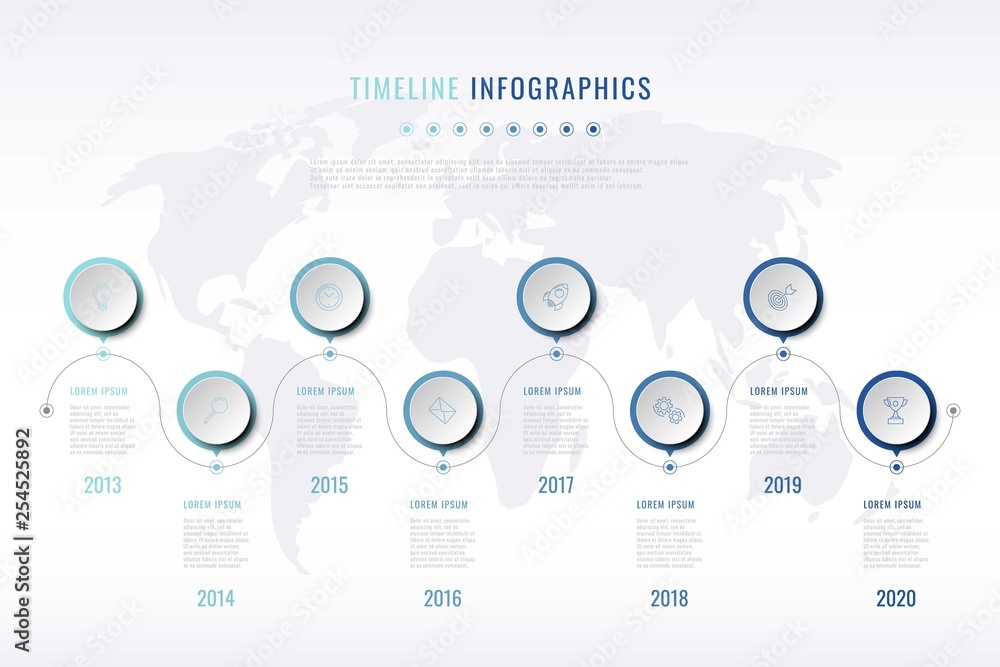 modern company history visualisation with thin line marketing icons ...