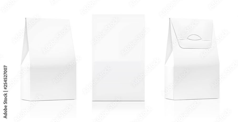 Realistic cardboard packaging boxes mockup. Front, rear and perspective ...