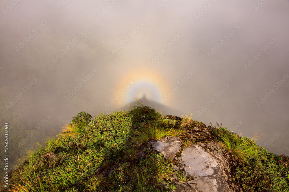Circular rainbow, foguang, buddha, glory optical effect. Photographer's ...