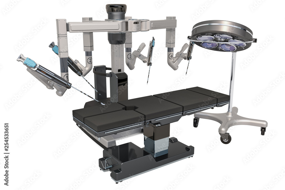 Robotic surgical system with surgical light and operating table, 3D ...
