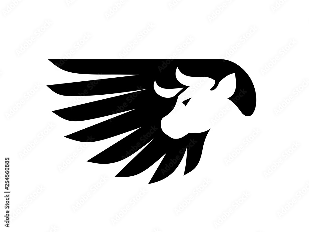 creative cow wing logo vector illustration, Winged cow ancient emblems ...