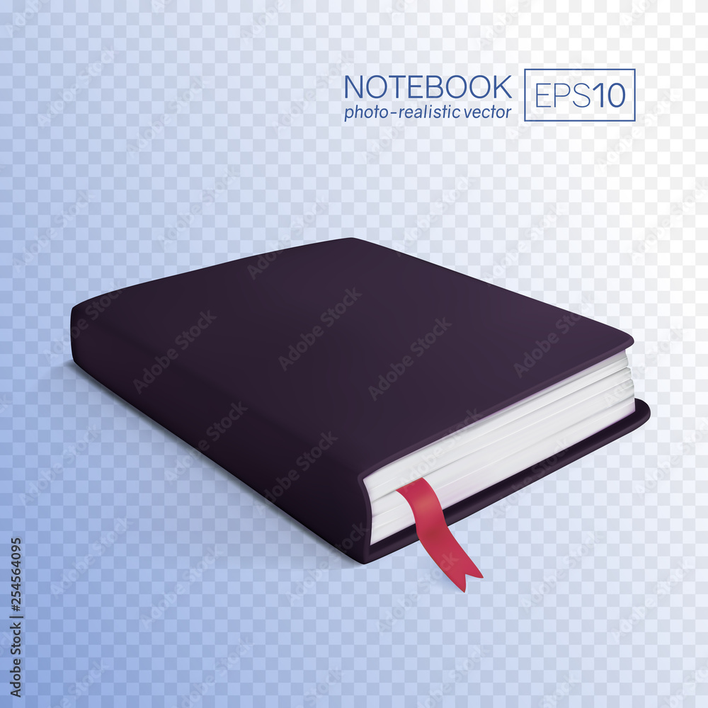 Realistic black book with bookmark. Vector illustration isolated on ...