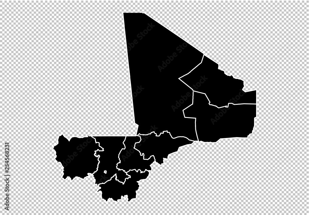 mali map - High detailed Black map with counties/regions/states of mali ...
