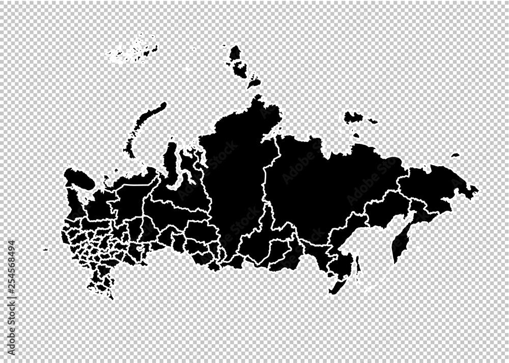 russia map - High detailed Black map with counties/regions/states of ...