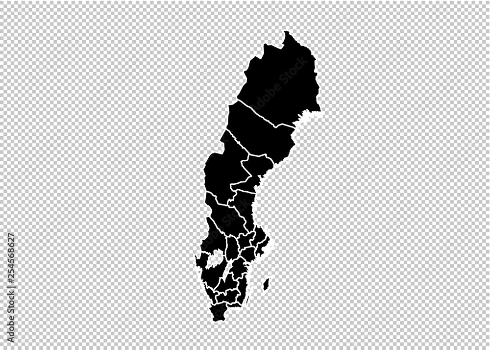 sweden map - High detailed Black map with counties/regions/states of ...