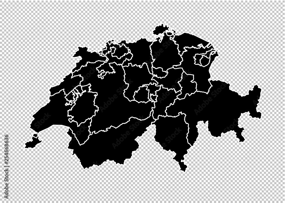 switzerland map - High detailed Black map with counties/regions/states ...