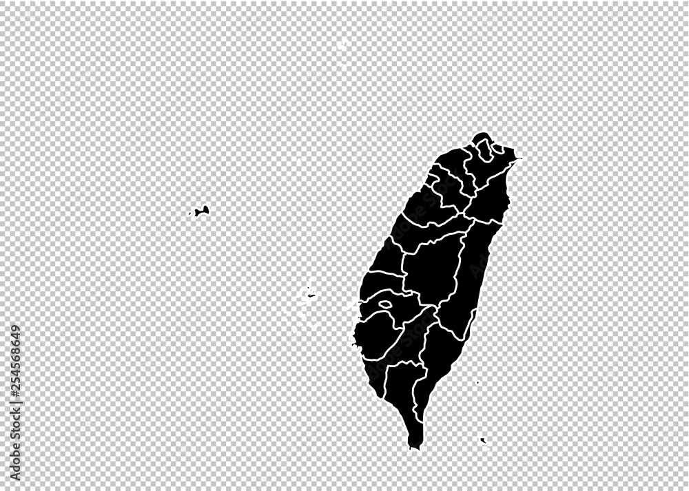 taiwan map - High detailed Black map with counties/regions/states of ...