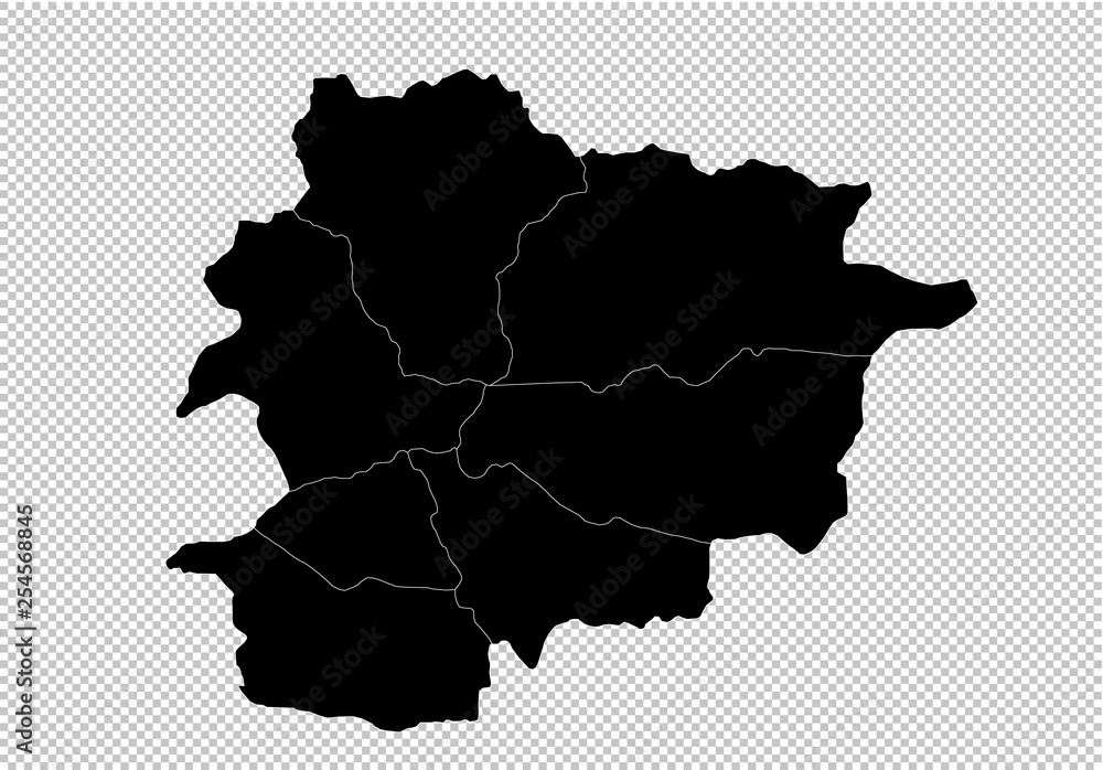 andorra map - High detailed Black map with counties/regions/states of ...