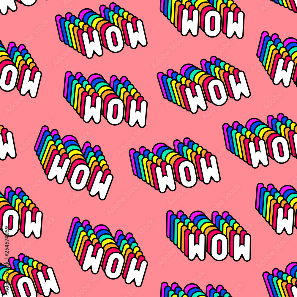 Seamless pattern with words ‚ÄúWow‚Äù isolated on coral red background ...