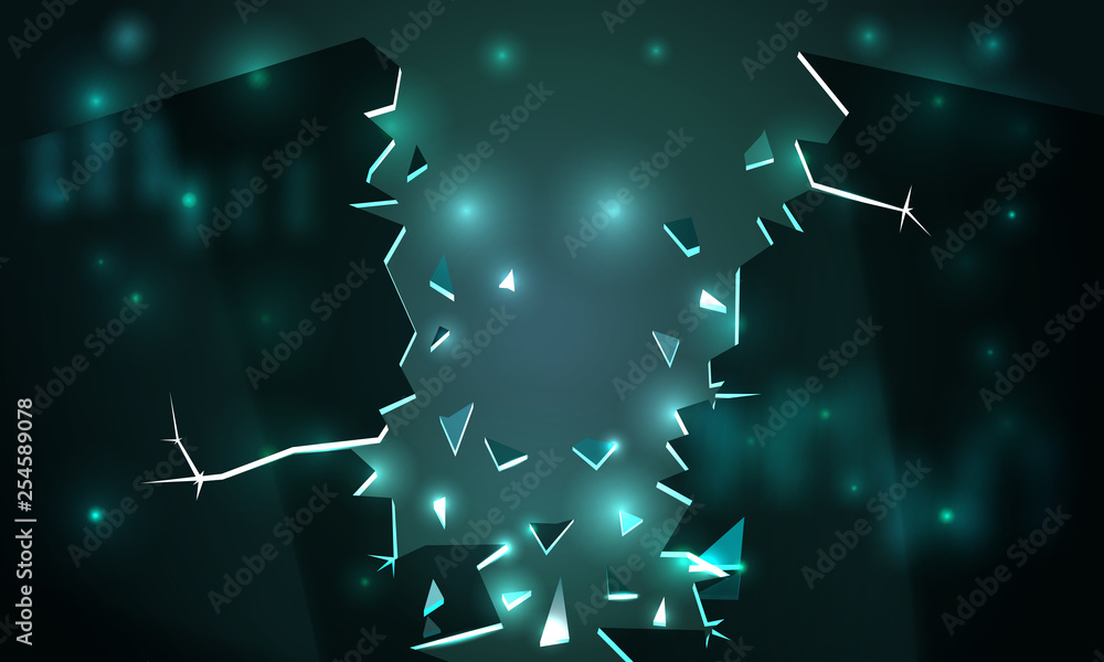 Broken glass dark blue background. Broken wall, falling panel. Drop ...