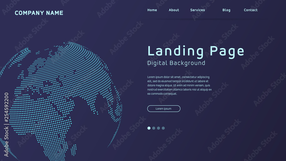 Concept based landing page design with background World map in dots ...