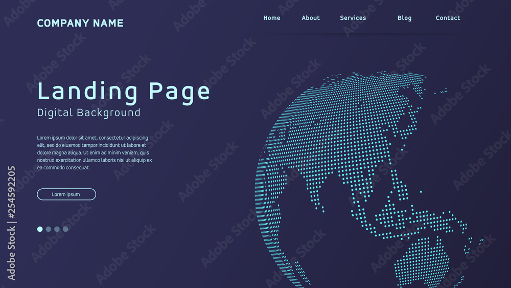 Concept based landing page design with background World map in dots ...