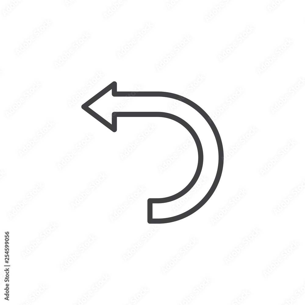 Curved left arrow line icon. linear style sign for mobile concept and web design. undo arrow ...