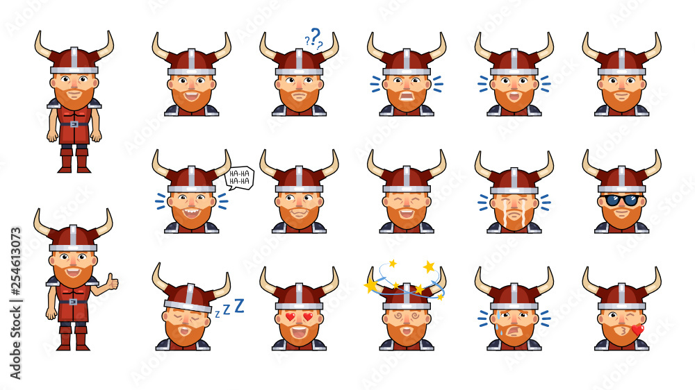 Set of viking emoticons. Funny viking avatars showing various facial ...