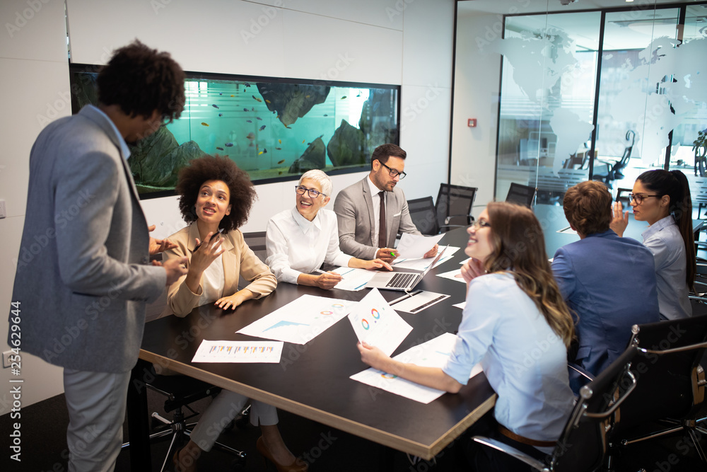 Business colleagues in conference meeting room presentation Stock Photo ...