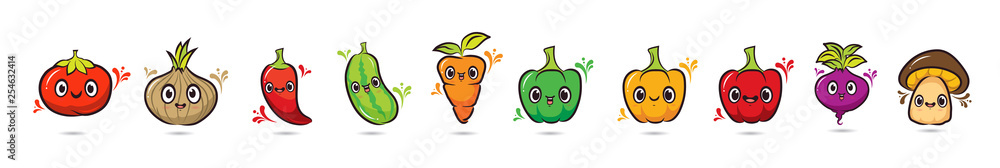 Cute face cartoon vegetables characters Stock Vector | Adobe Stock