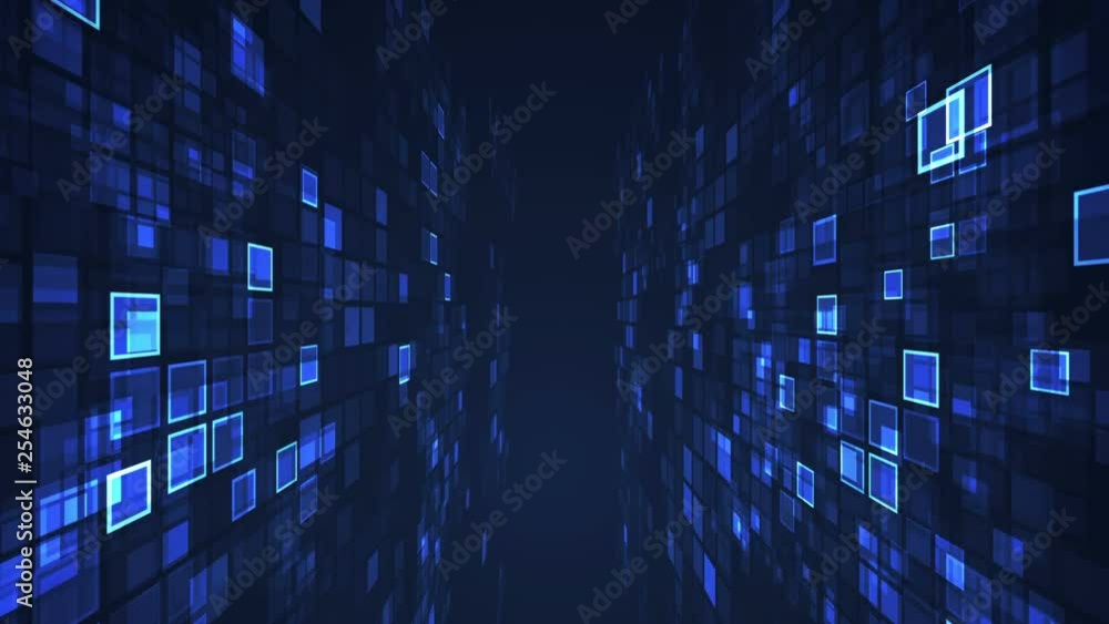 Abstract blue flashing rectangle grid perspective motion graphic ...